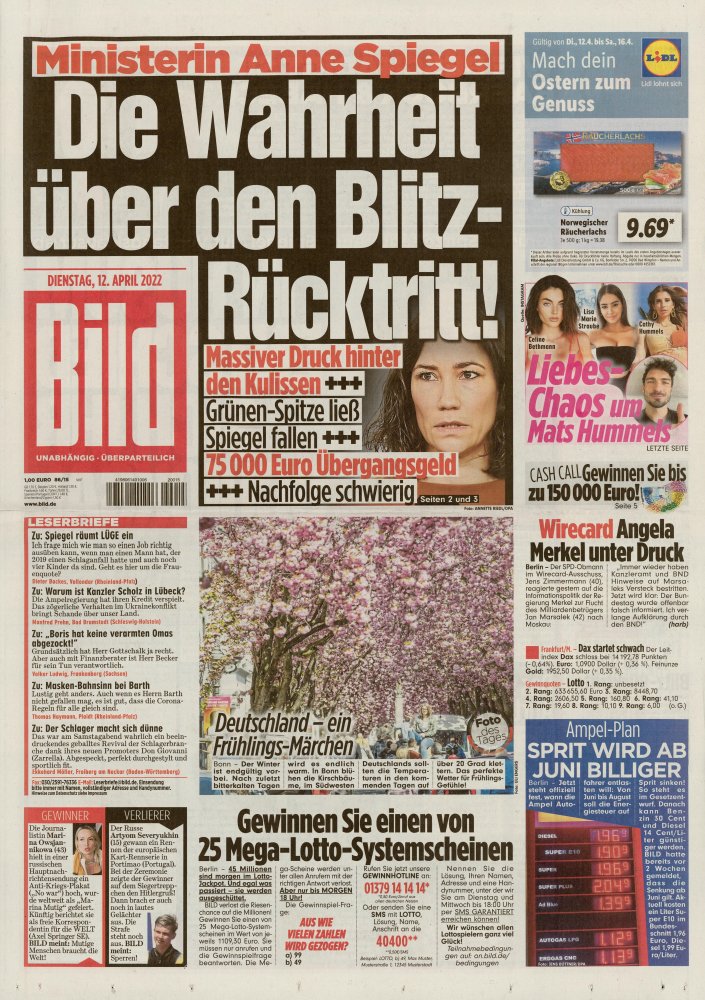 magazine Bild Zeitung - 15 Avril 2024 vendu au numéro