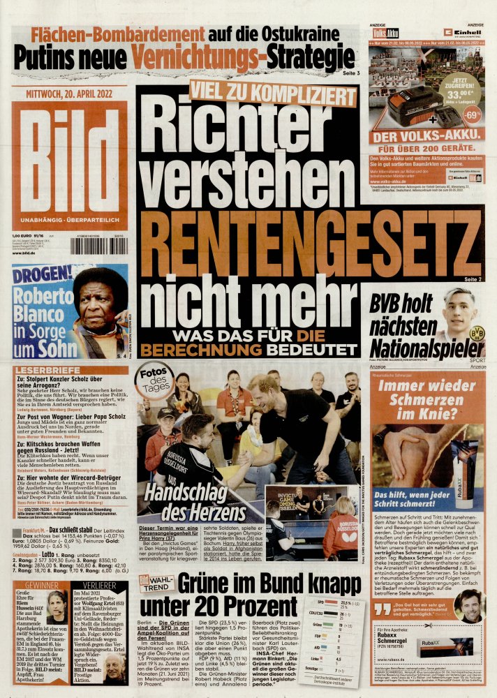 magazine Bild Zeitung - 23 Avril 2024 vendu au numéro